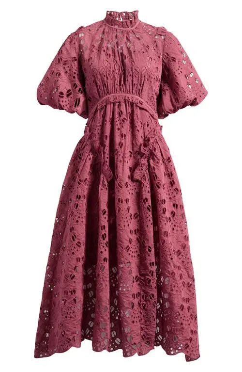 ALLSAINTS Odette Eyelet Embroidered Dress - Raspberry Pink