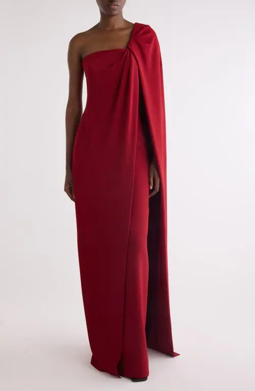 Givenchy Asymmetric Draped Cady Cape Gown - Dark Red