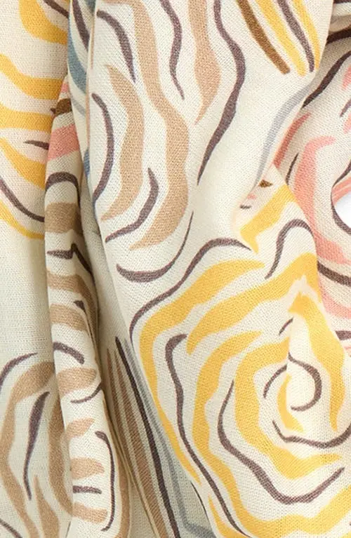 Echo Gestural Rose Print Square Scarf - Cream