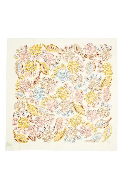 Echo Gestural Rose Print Square Scarf - Cream