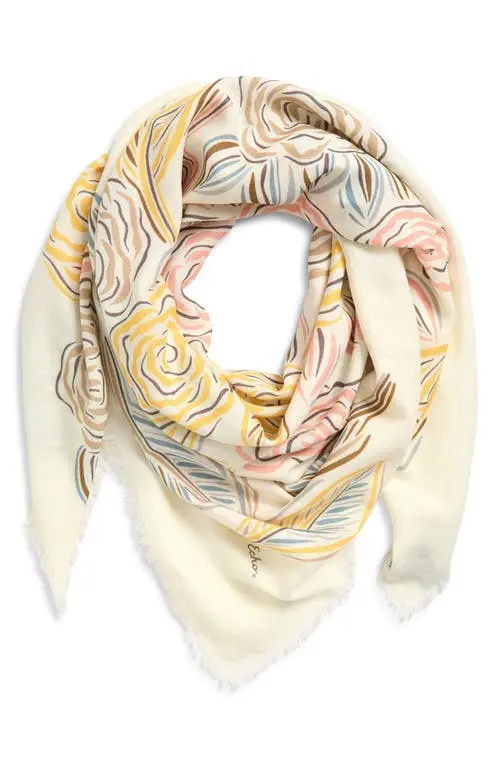 Echo Gestural Rose Print Square Scarf - Cream