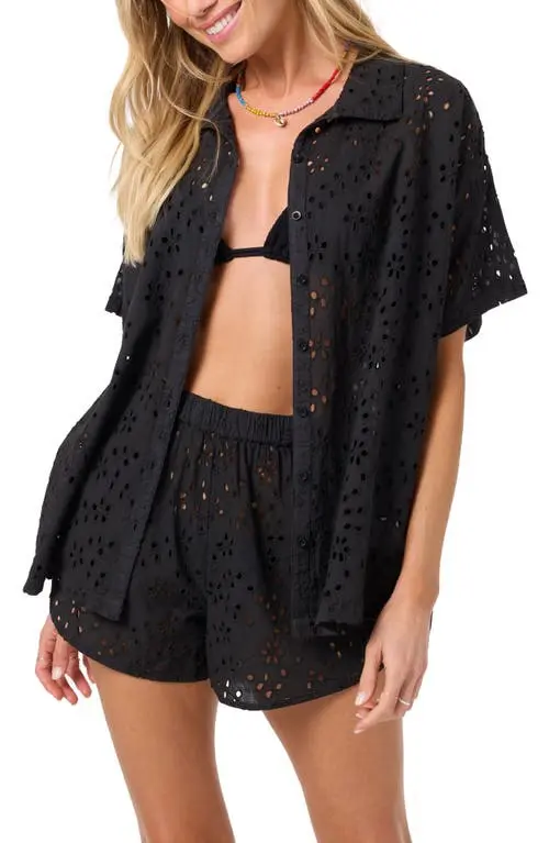 O'Neill Jenna Cotton Eyelet Cover-up Shirt - Black