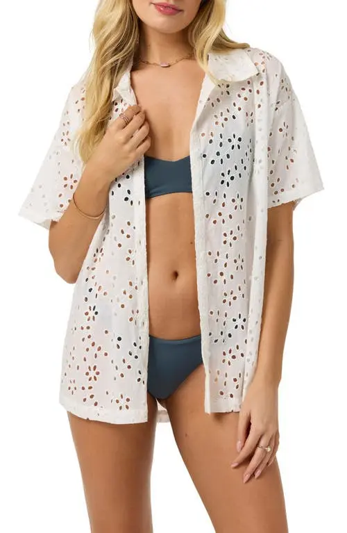O'Neill Jenna Cotton Eyelet Cover-up Shirt - White