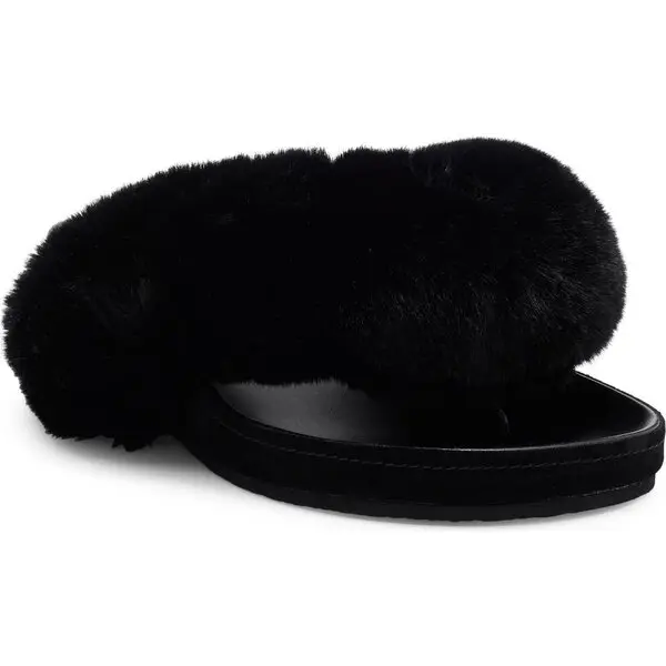 Jeffrey Campbell Delulu Faux Fur Flip Flop - Black Combo