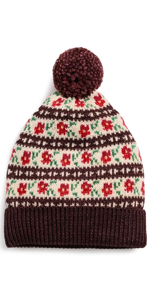 LOEFFLER RANDALL Macelyn Intarsia Beanie - Brown Floral Stripe