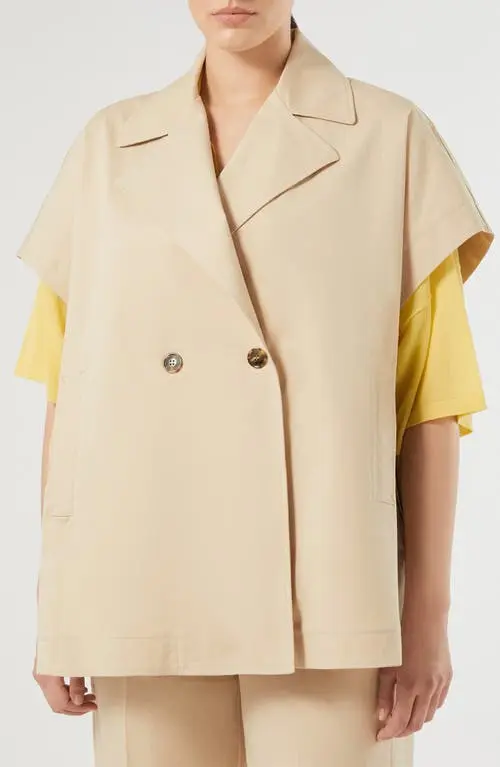 Marina Rinaldi Dente Double Breasted Stretch Cotton Gabardine Cape Jacket - Sand