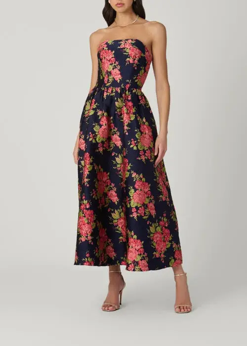 Shoshanna Midnight Dana Vila Floral Jacquard Dress - Navy/coral
