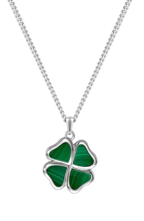 VINCERO Malachite Clover Pendant Necklace - Silver