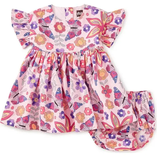 TEA COLLECTION Ruffle Sleeve Baby Dress Set - Butterfly Tile