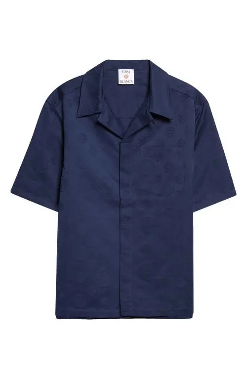 Casablanca Monogram Cotton Poplin Camp Shirt - Navy