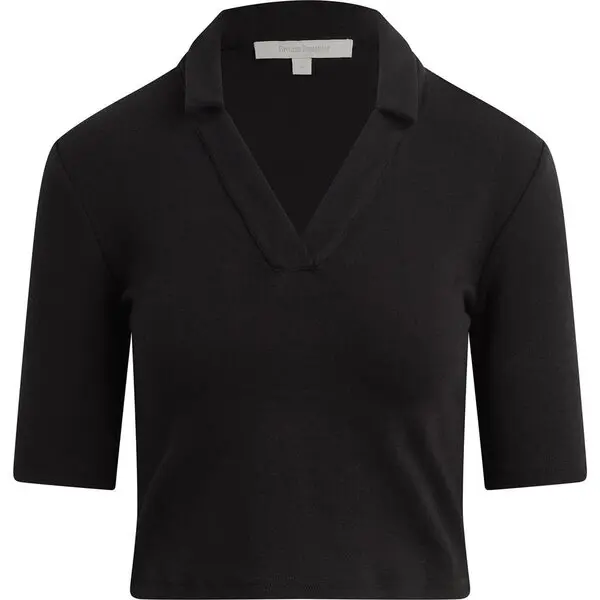 FAVORITE DAUGHTER Cropped Organic Cotton Polo With Johnny Collar - Black