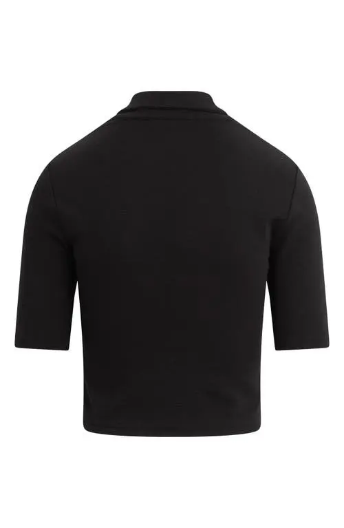 FAVORITE DAUGHTER Cropped Organic Cotton Polo With Johnny Collar - Black