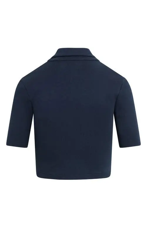 FAVORITE DAUGHTER Cropped Organic Cotton Polo With Johnny Collar - Navy