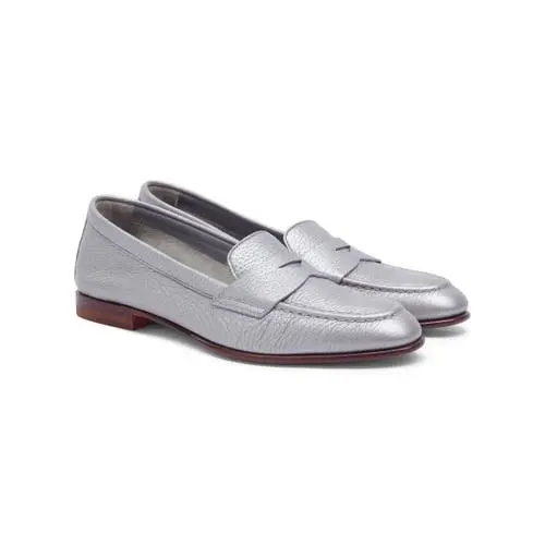 Santoni Tumbled Leather Penny Loafer - Silver