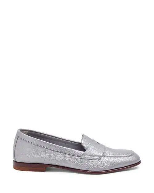 Santoni Tumbled Leather Penny Loafer - Silver