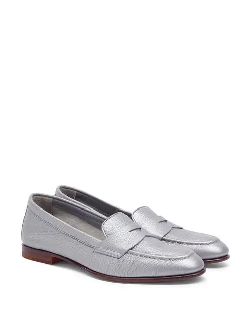 Santoni Tumbled Leather Penny Loafer - Silver