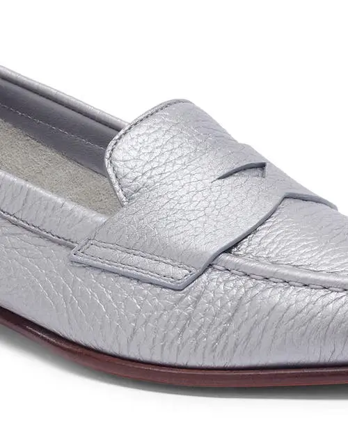 Santoni Tumbled Leather Penny Loafer - Silver