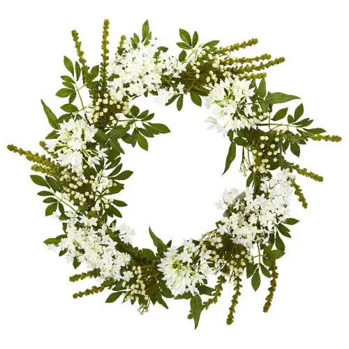 NEARLY NATURAL 24-in Mixed Floral Artificial Wreath - White