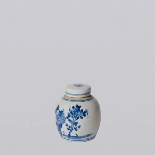 COBALT GUILD Porcelain Mini Bird And Flower Round Jar