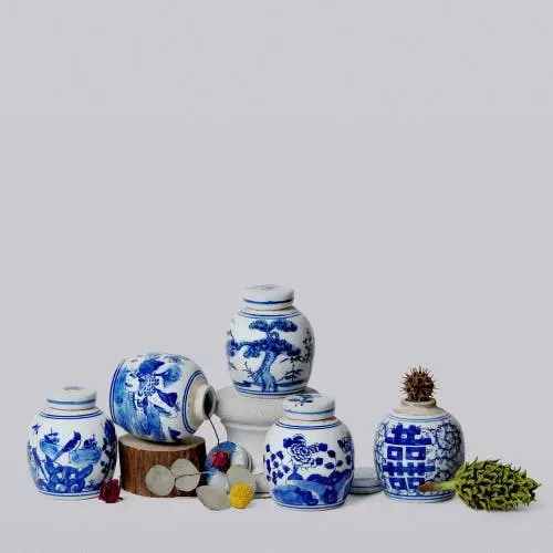 COBALT GUILD Porcelain Mini Bird And Flower Round Jar