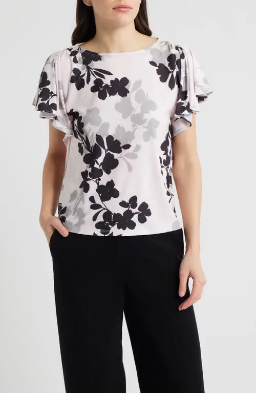 Anne Klein Floral Cascade Flutter Sleeve Top - Soft Blossom Multi