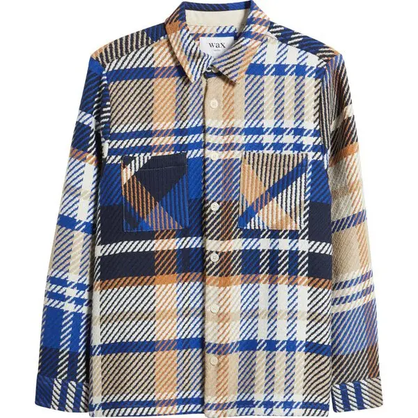 WAX LONDON Whiting Plaid Overshirt - Blue/tan