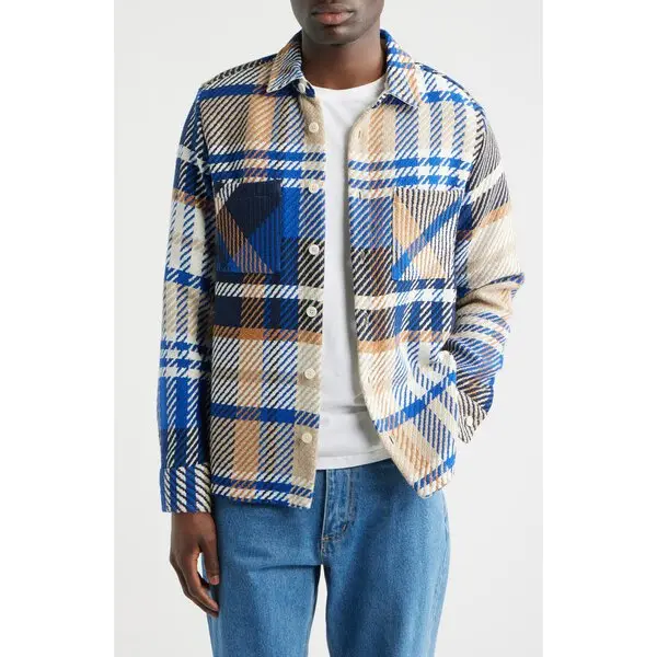 WAX LONDON Whiting Plaid Overshirt - Blue/tan