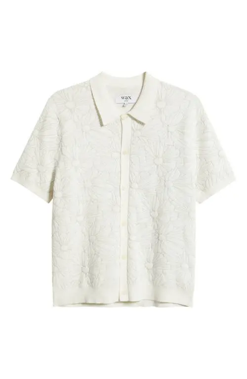 WAX LONDON Tellaro Short Sleeve Floral Jacquard Cotton Blend Cardigan - Ecru/natural