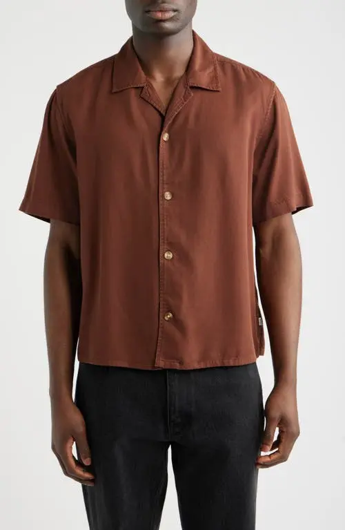 WAX LONDON Curzon Solid Twill Camp Shirt - Brown