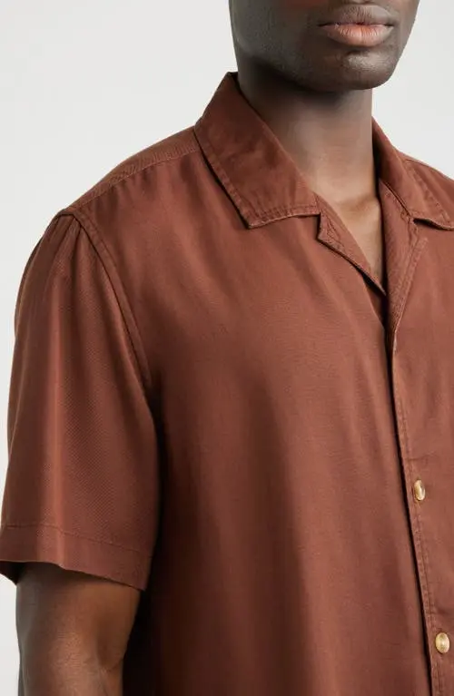 WAX LONDON Curzon Solid Twill Camp Shirt - Brown