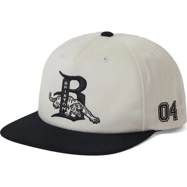 Brixton Predator Embroidered Snapback Baseball Cap - Off White/black