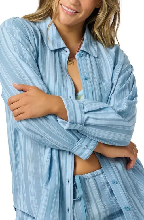 O'Neill Leni Waves Stripe Cotton Gauze Button-up Shirt - Chambray Blue