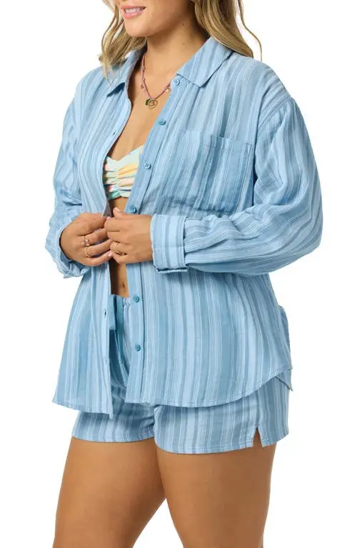 O'Neill Leni Waves Stripe Cotton Gauze Button-up Shirt - Chambray Blue