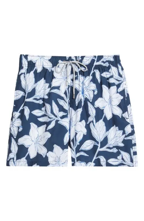 VINTAGE SUMMER Floral Stretch Volley Swim Trunks - Navy