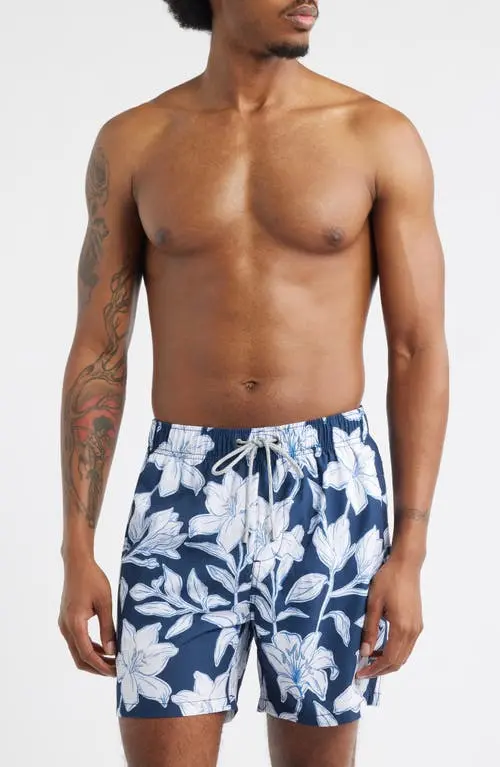 VINTAGE SUMMER Floral Stretch Volley Swim Trunks - Navy
