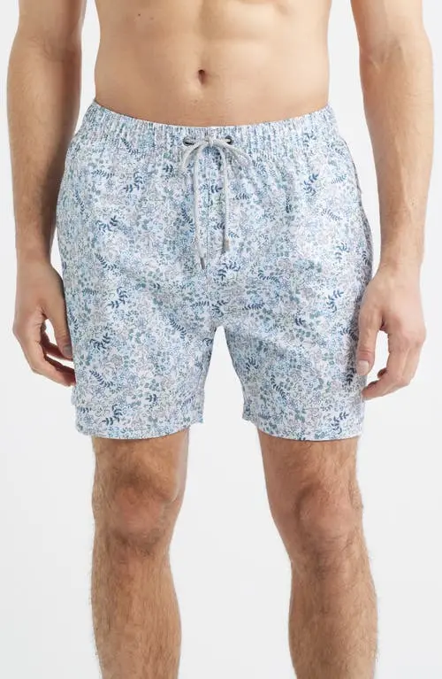 VINTAGE SUMMER Floral Stretch Volley Swim Trunks - Blue