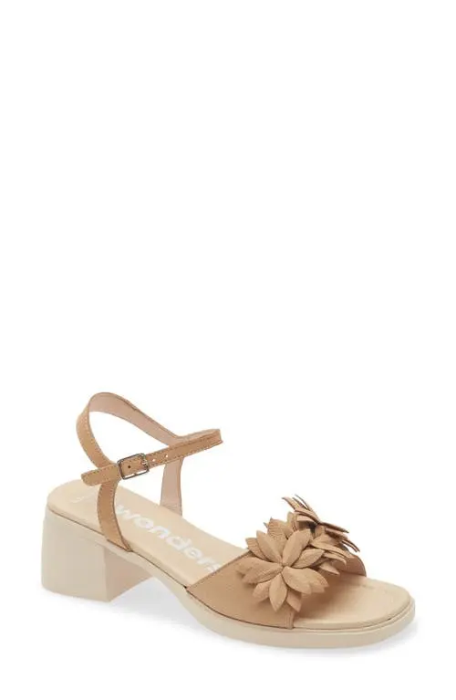 WONDERS Flower Ankle Strap Slide Sandal - Nubuk Sand