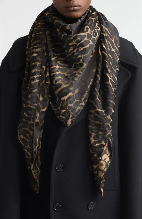 Saint Laurent Leopard Print Silk & Cashmere Square Scarf