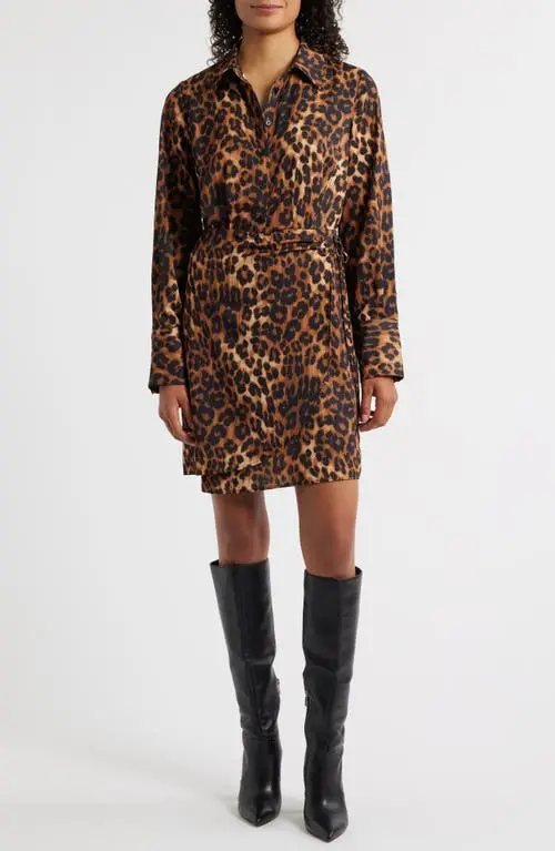 Sam Edelman Leopard Print Long Sleeve Shirtdress - Black/brown Multi