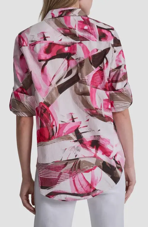 Dkny Printed Cotton Button-up Shirt With Roll-tab Cuffs - Spring Wisps