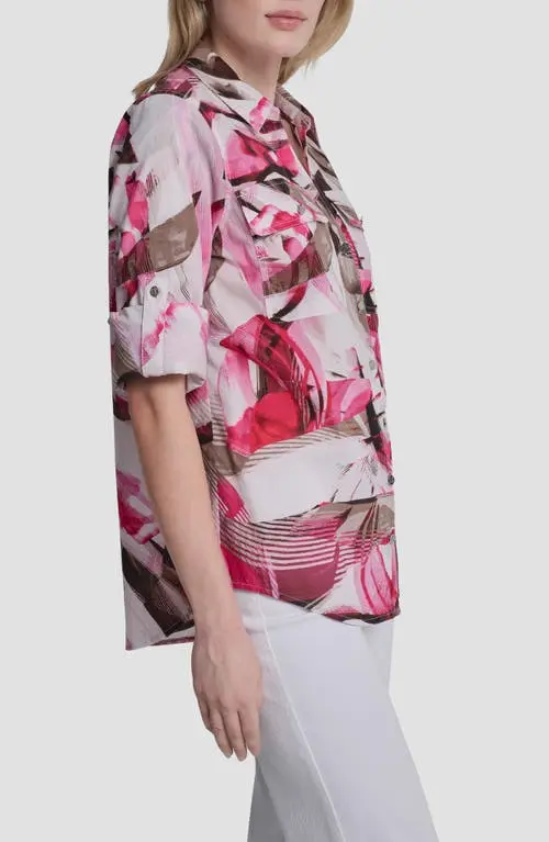 Dkny Printed Cotton Button-up Shirt With Roll-tab Cuffs - Spring Wisps