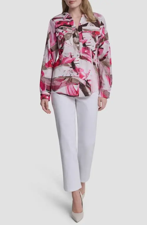 Dkny Printed Cotton Button-up Shirt With Roll-tab Cuffs - Spring Wisps