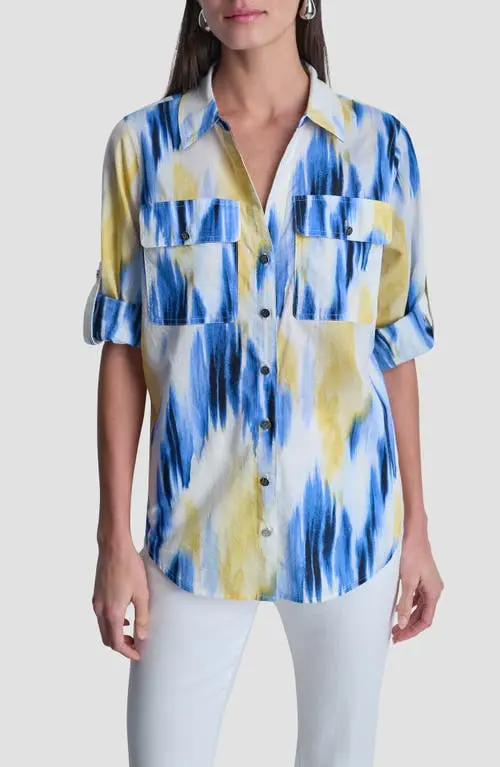 Dkny Printed Roll-tab Cuff Cotton Button-up Shirt - Sunlit Shoreline