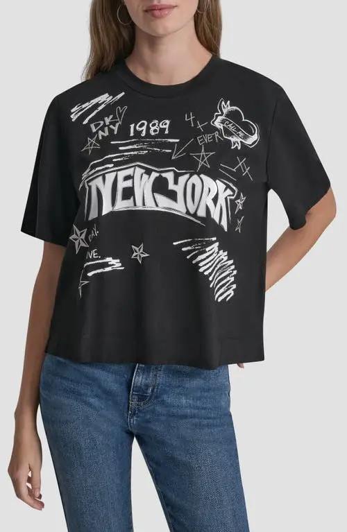 Dkny Embroidered 1989 Notebook Scribbles Graphic T-shirt - Black