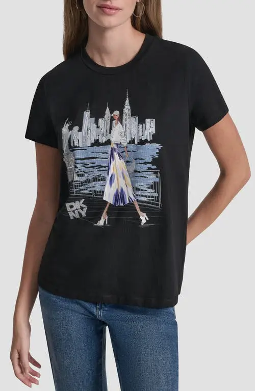 Dkny Crystal Embellished Statue Of Liberty Conversational Graphic T-shirt - Black