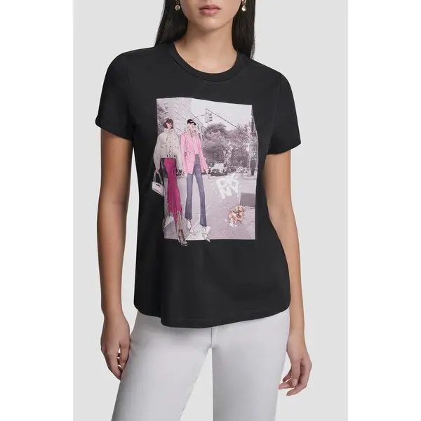 Dkny Crystal Embellished Bleeker St. Conversational Graphic T-shirt - Black
