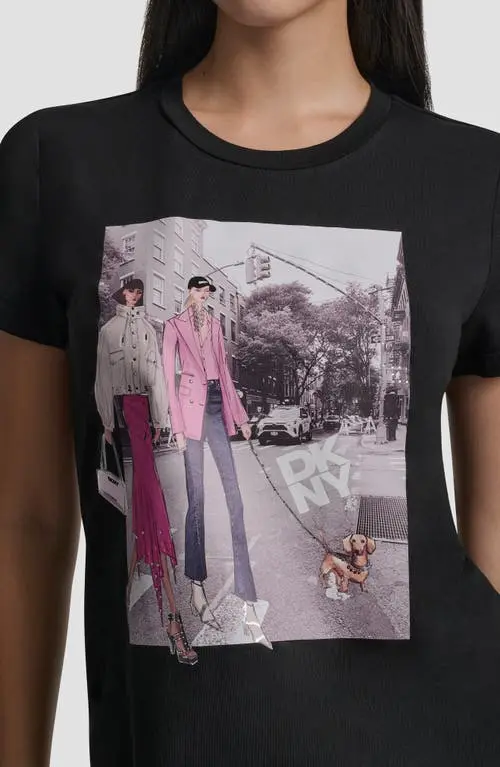 Dkny Crystal Embellished Graphic T-shirt - Black