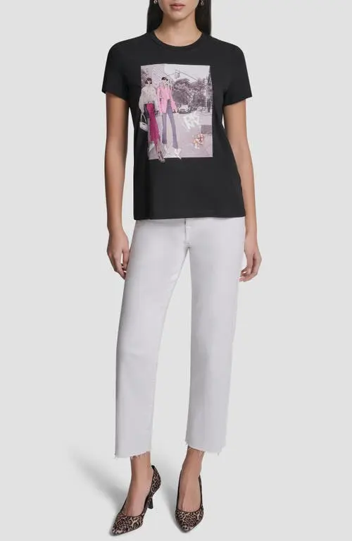 Dkny Crystal Embellished Graphic T-shirt - Black