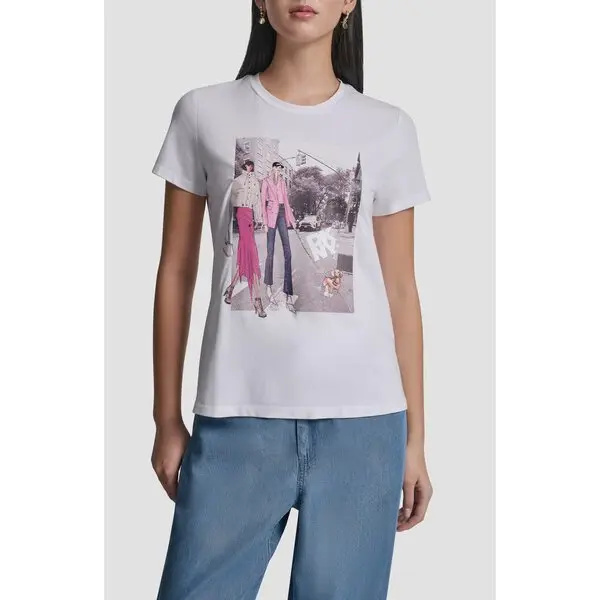 Dkny Crystal Embellished Bleeker St. Conversational Graphic T-shirt - White
