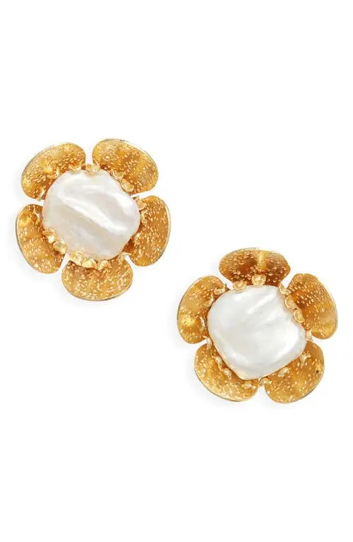 KIARA BY KI-ELE Jasmine Pearl Flower Stud Earrings - Gold